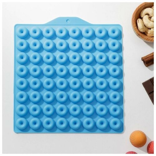 Доляна Форма силиконовая для мармелада Доляна «Пончики», 21,5×20 см, 64 ячейки (d=2 см), цвет микс