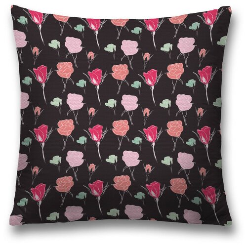 Наволочка декоративная на молнии, чехол на подушку JoyArty "Бутоны и цветы роз" 45х45 см