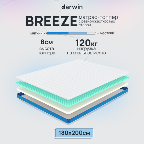 Матрас-топпер двухсторонний Darwin Breeze с эффектом памяти, анатомический, ортопедический, 180х200 см высота 8 см