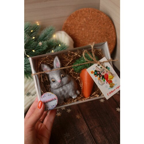 Мыло ручной работы новогодний набор "Зайкина радость" с зайцем и морковкой