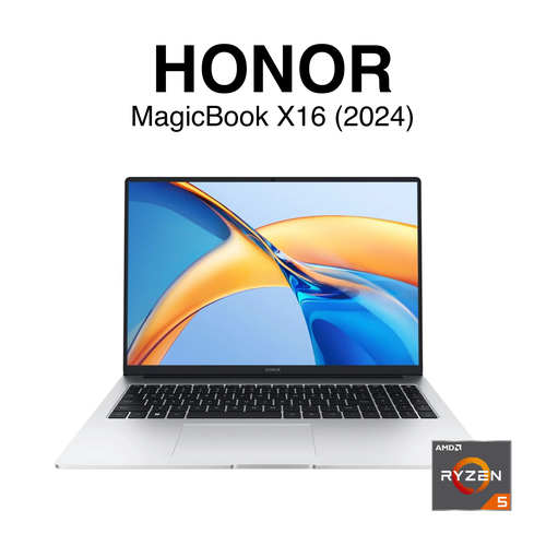 16" Ноутбук Honor MagicBook X16, BRN-H56 1920x1200 IPS, AMD Ryzen 5 7640HS (4.3 ГГц), RAM 16 ГБ LPDDR5, SSD 1024 ГБ , AMD Radeon 760M, Windows 11 Pro, Серебристый, Русская раскладка