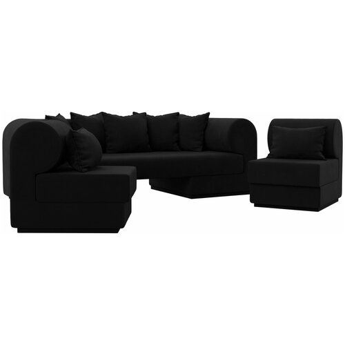 Набор Лига Диванов Кипр-3 (диван, 2 кресла) Микровельвет Черный