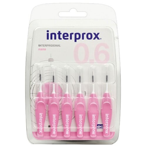 Зубной ершик InterProx Nano 0.6, розовый, 6 шт., диаметр щетинок 0.6 мм