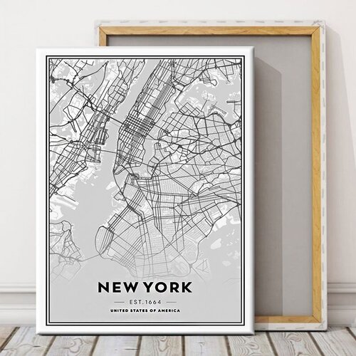 Картина на холсте 50х70 см "Нью-Йорк. Карта города", Большая картина для интерьера на стену, на подрамнике