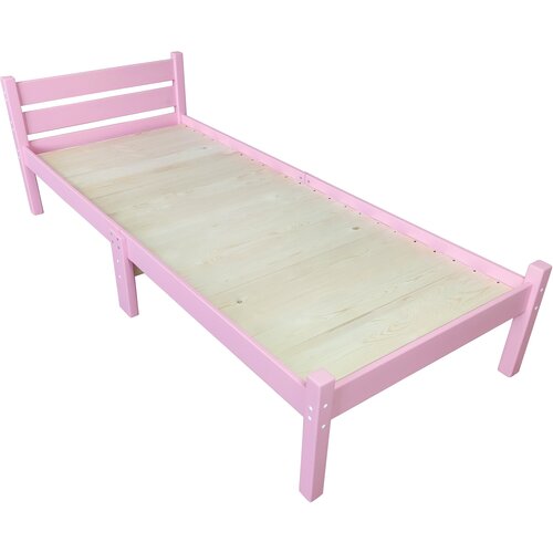 Кровать односпальная Классика Компакт сосновая со сплошным основанием, розовая, 200х80 см