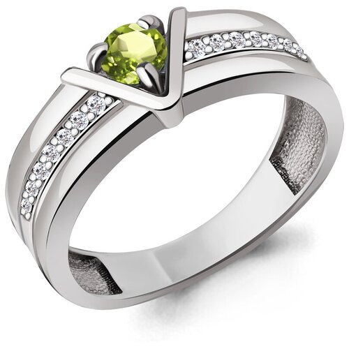 Кольцо Diamant online, серебро, 925 проба, фианит, хризолит, размер 18.5, зеленый