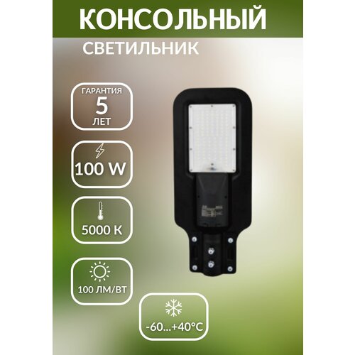 Консольный Светильник LED 100W 5000К фонарь уличный черный