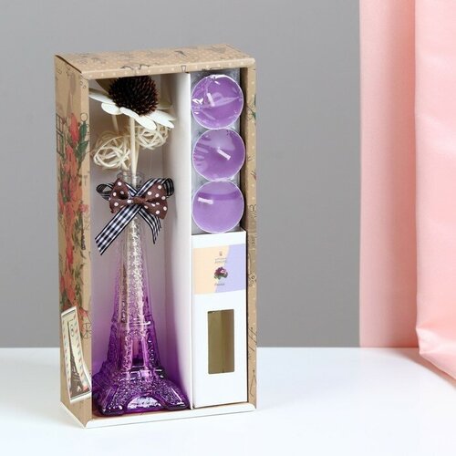 Набор подарочный "Эйфелева башня"(ваза, палочки с декором, свечи, аромамасло), фиалка