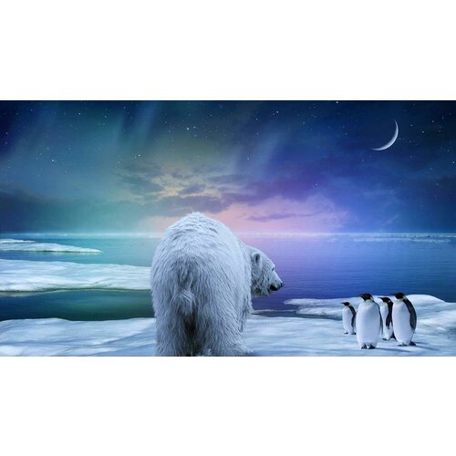 Картина на холсте 110x60 LinxOne "3d медведь белый art зесяц" интерьерная для дома / на стену / на кухню / с подрамником