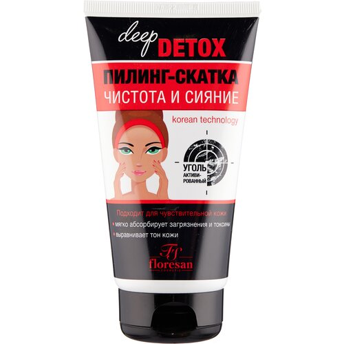 Floresan Deep Detox пилинг-скатка для лица Чистота и сияние с активированным углем, 150 мл