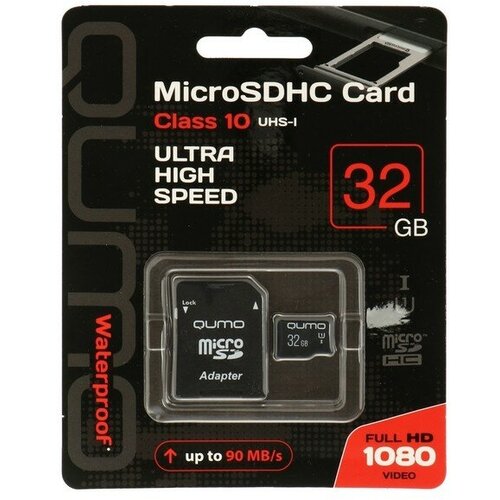 Карта памяти QUMO MicroSD, 32 Гб, SDHC, UHS-I, класс 10, с адаптером SD
