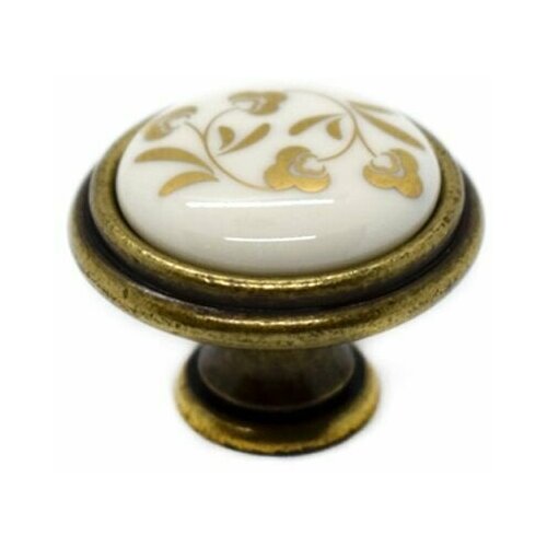 Ручка мебельная кнопка Giusti (Италия) античная бронза + фарфор (1 шт.)