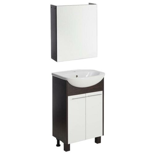 Комплект мебели: для ванной комнаты "Венге 50": зеркало-шкаф + тумба + раковина