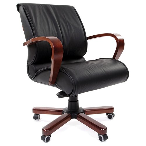 Компьютерное кресло Chairman 444 WD для руководителя, обивка: натуральная кожа, цвет: черный