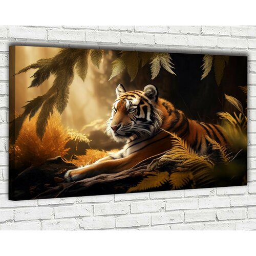 Картина интерьерная на стену ДоброДаров "Тигр и листва" 60х100 см Ф0346