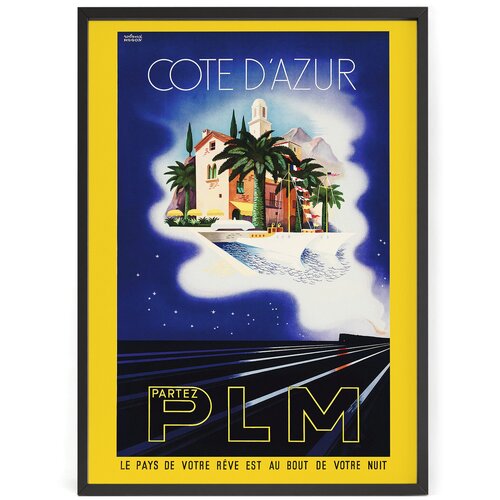 Винтажный постер о путешествиях на стену Лазурный берег Cote D'Azur 1937 год 50 x 40 см в тубусе