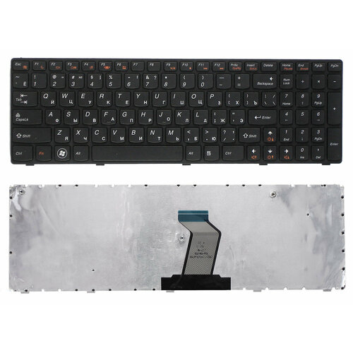 Клавиатура для Lenovo Z560-RU черная с черной рамкой, ножка крепежа находится рядом со шлейфом