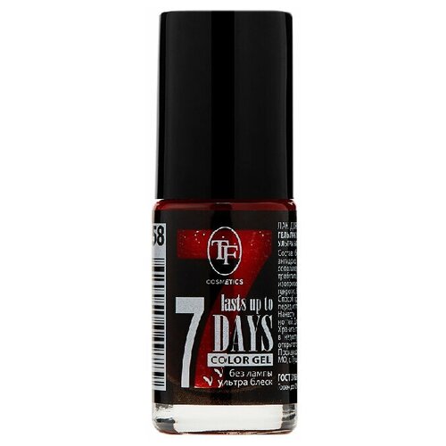 TF Cosmetics лак для ногтей 7 days Color Gel, 8 мл, №258 рубиновая страсть