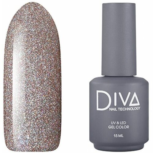 Гель лак для ногтей с блестками Diva Nail Technology плотный, светлый, коричневый, 15 мл