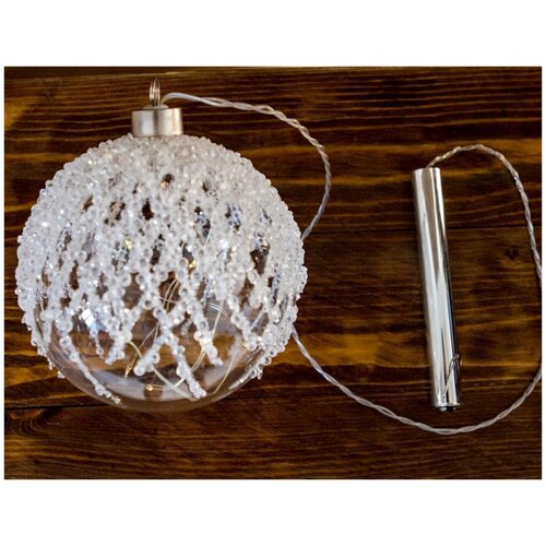 Светящийся ёлочный шар, стекло, 10 тёплых белых микро LED-огней, 12 см, батарейки, Peha Magic