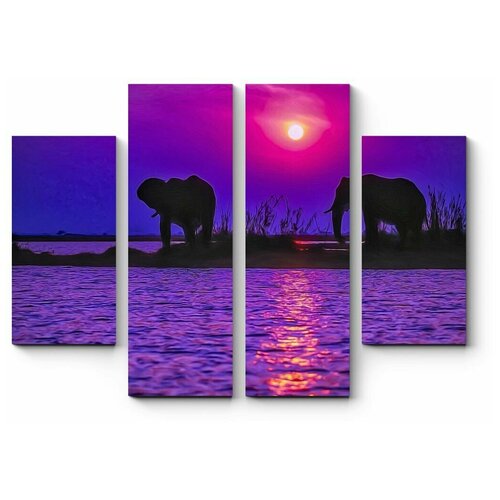 Модульная картина Слоны на водопое130x98