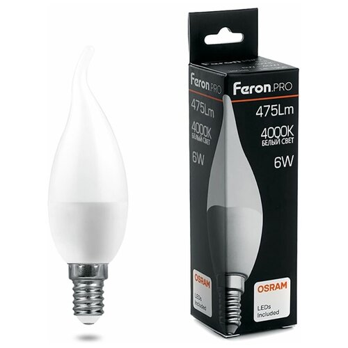 Лампа светодиодная Feron LB-1306 38048, E14, C37T, 6 Вт, 4000 К