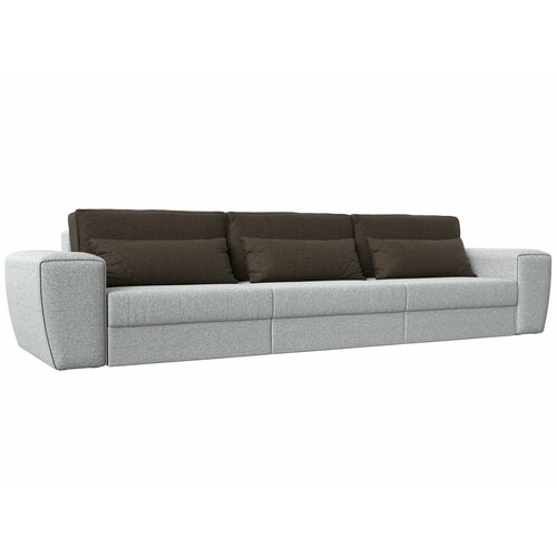 Прямой диван-кровать Лига-008 Long, Рогожка серая, подушки коричневые