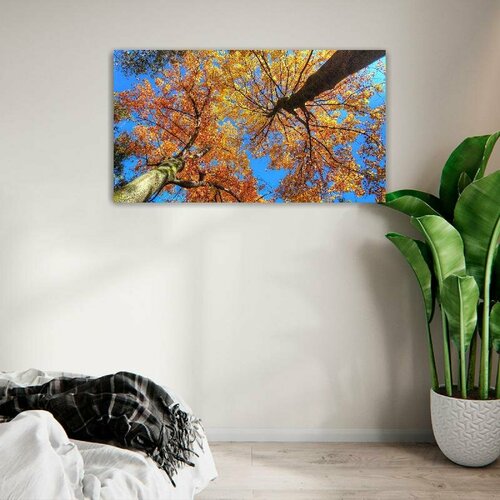 Картина на холсте 60x110 LinxOne "Осень листья деревья ствол" интерьерная для дома / на стену / на кухню / с подрамником