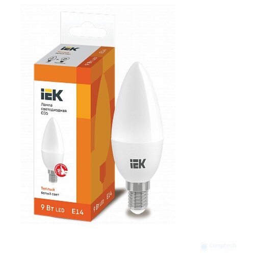 IEK Лампа светодиодная ECO C35 9Вт свеча 3000К E27 230В IEK LLE-C35-9-230-30-E27