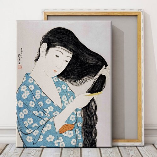 Картина на холсте 50х70 см "Гейша, японская иллюстрация", Большая картина для интерьера на стену, на подрамнике