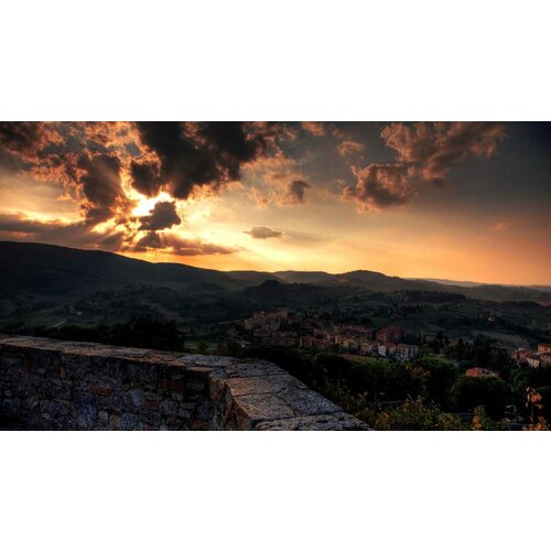 Картина на холсте 60x110 Альянс Лес "Italy Италия Toscana Тоскана закат" на подрамнике / интерьер/ декор