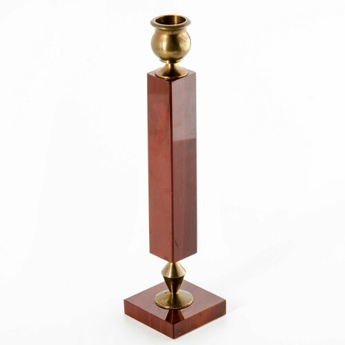 Подсвечник на одну свечу с четырёхгранным основанием, латунь, камень, СССР