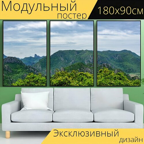 Модульный постер "Точка обозрения кхао дэнг, гора, горы" 180 x 90 см. для интерьера