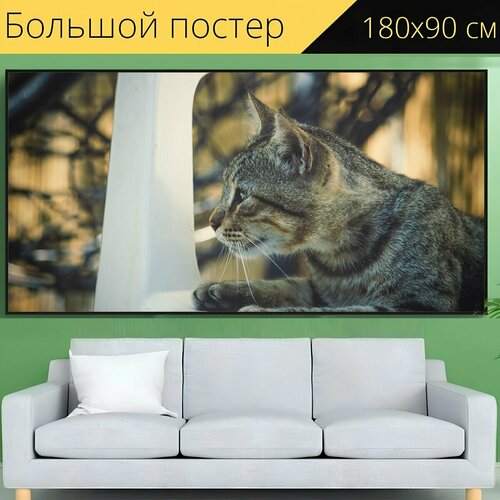 Большой постер "Кошка, тигр, животное" 180 x 90 см. для интерьера