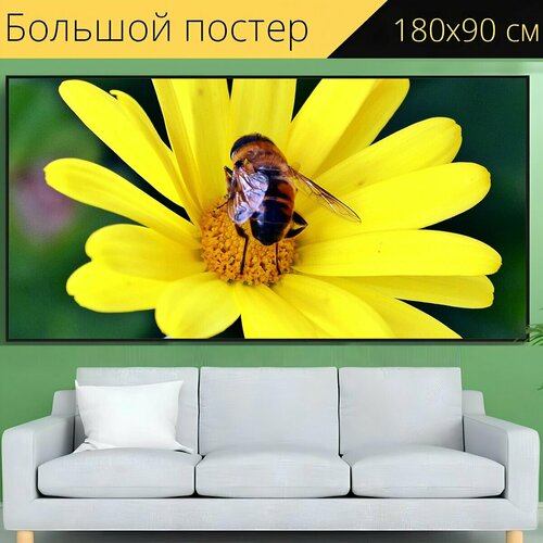 Большой постер "Природа, пчела, нектар" 180 x 90 см. для интерьера