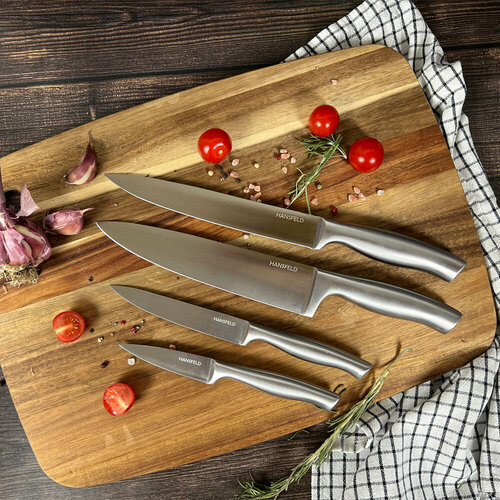 Набор кухонных ножей 4шт (для овощей, универсальный, поварской, разделочный) HANSFELD Aurora, для чистки овощей, для нарезки, шеф нож, для разделки