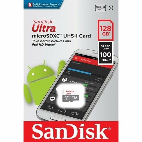 Micro SDXC карта памяти SanDisk 128GB Class10 UHS-1 Ultra 100MB/s без ад. (SDSQUNR-128G-GN6MN)