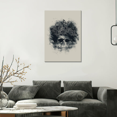 Интерьерная картина на холсте - Череп и вода чёрно-белый арт 40х60