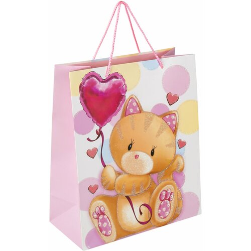 Пакет подарочный 26,5x12,7x33 см золотая сказка "Lovely Kitty", глиттер, белый с розовым, 608242 В комплекте: 12шт.