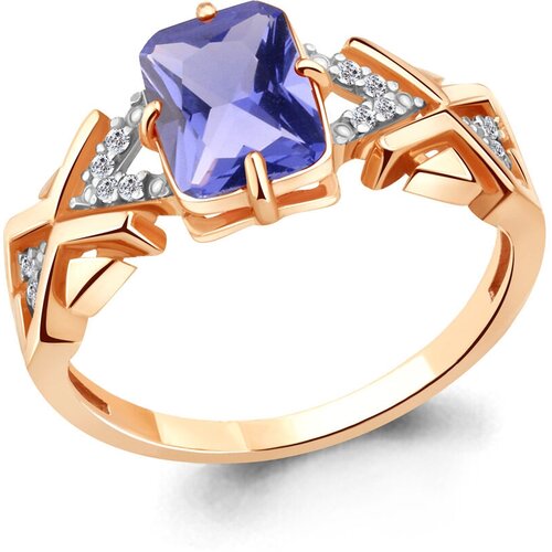 Кольцо Diamant online, серебро, 925 проба, золочение, танзанит, фианит, размер 19, голубой