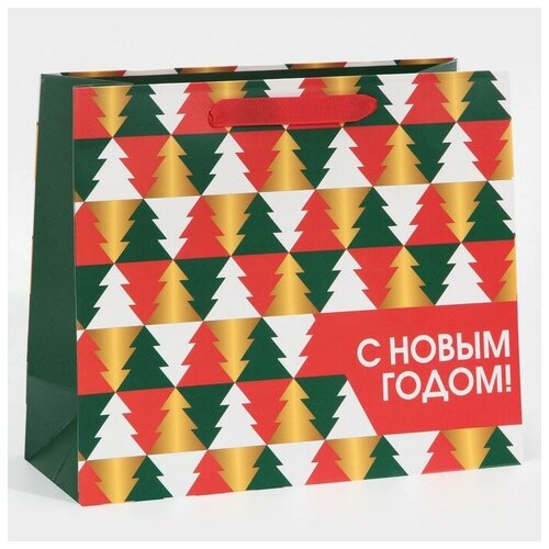 Дарите Счастье Пакет ламинированный горизонтальный «Разноцветные елочки», ML 27 × 23 × 11,5 см