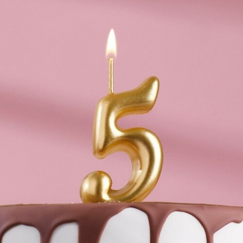 Свеча для торта цифра "Золотая", 5,5 см, цифра "5"
