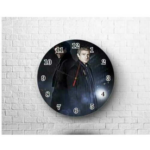 Часы настенные MIGOM круглой формы, диаметр 20 см, с принтом "Шерлок" - 11