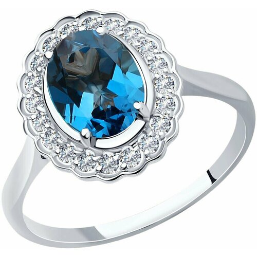 Кольцо Diamant online, белое золото, 585 проба, фианит, топаз, размер 18, голубой