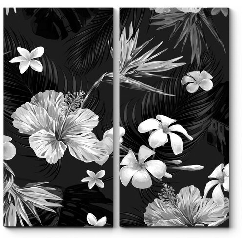 Модульная картина Черно-белый цветочный узор 70x70