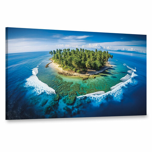 Интерьерная картина 100х60 "Пейзаж с островом и пальмами"