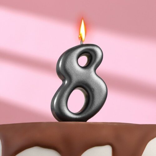 Свеча в торт "Овал" , цифра 8 , мокрый асфальт, 6,3 см