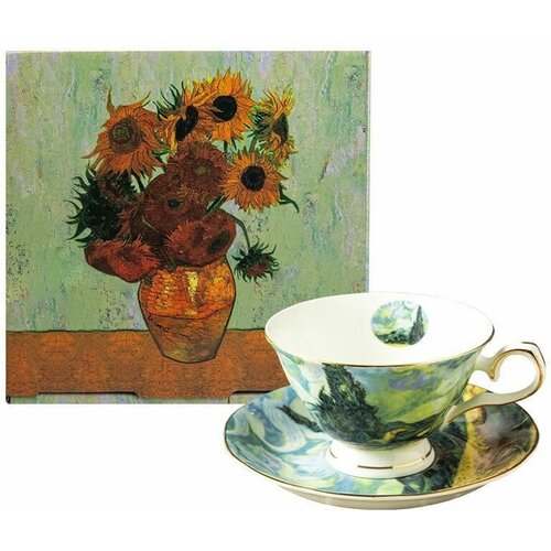 Чашка для чая с блюдцем подарочный комплект Винсент Ван Гог Пшеничное поле с кипарисами
