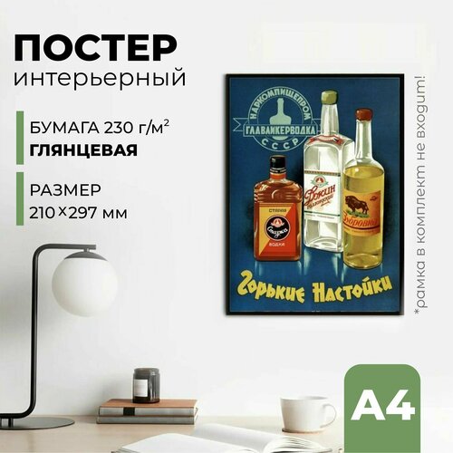 Плакат СССР "Горькие настойки", 30 см х 20 см