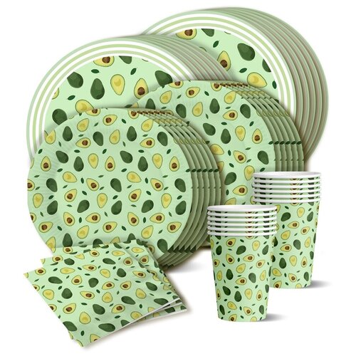 Набор бумажной одноразовой посуды для праздника Авокадо-2 (салфетки, тарелка мал, тарелка бол, стакан по 12 шт.) ND Play